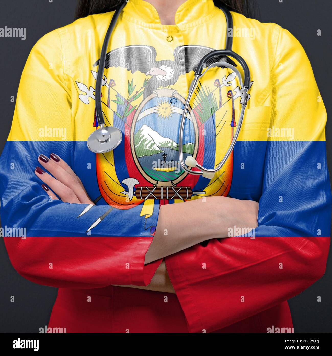 Doctor representing healthcare system with National flag of Ecuador ...