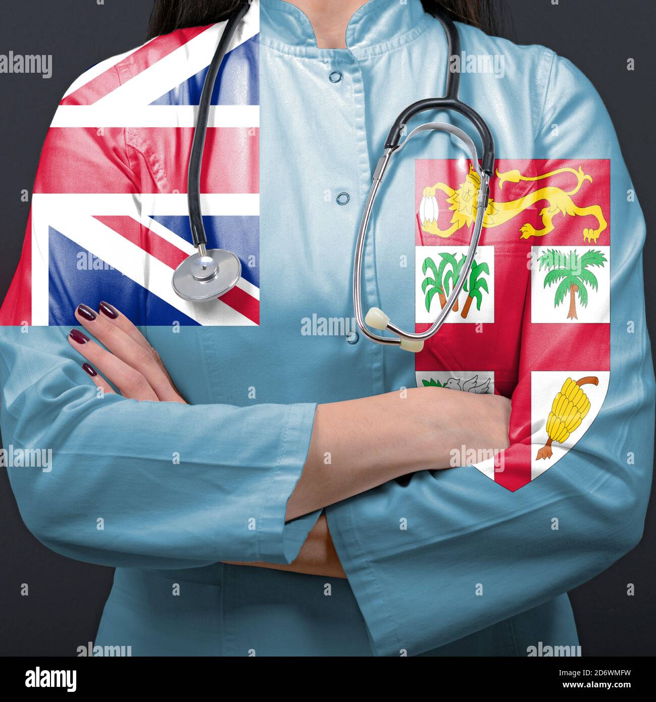 Doctor representing healthcare system with National flag of Fiji Stock ...