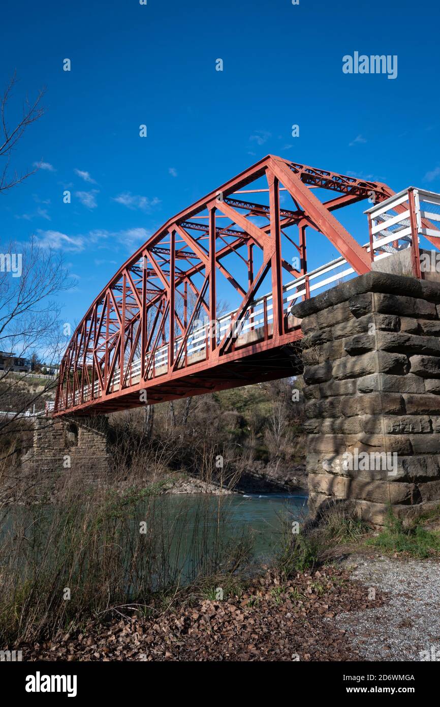 Detail of steel truss bridge at Clyde, Central Otago, South Island, New ...