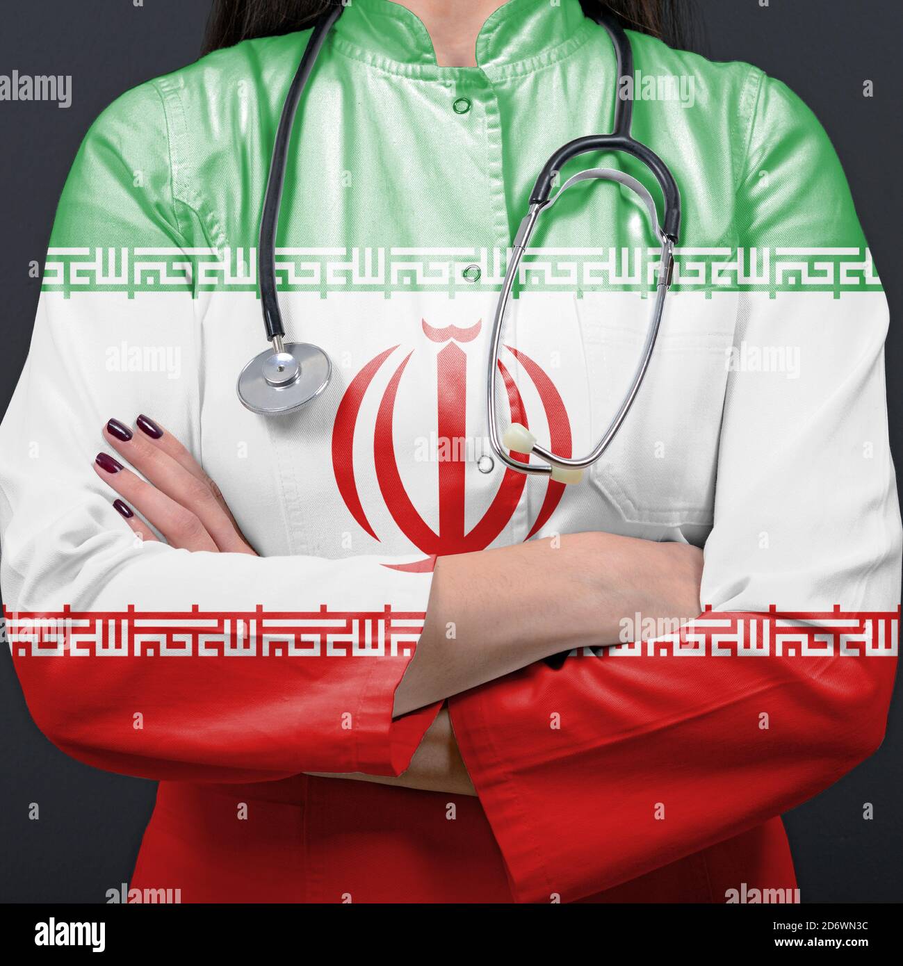 Doctor representing healthcare system with National flag of Iran Stock ...