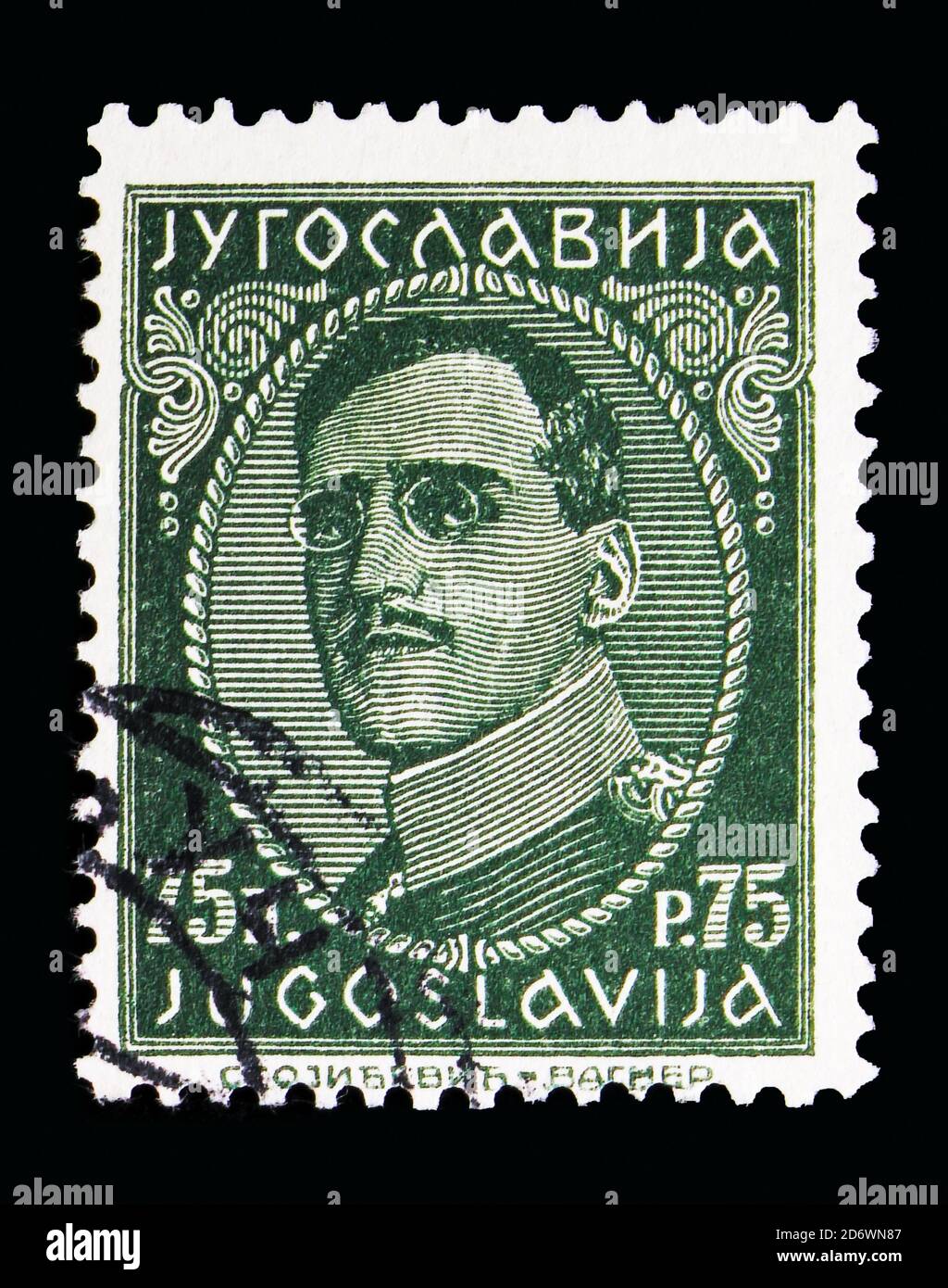 MOSCOW, RUSSIA - MAY 13, 2018: A stamp printed in Yugoslavia shows King Alexander (1888-1934 ...