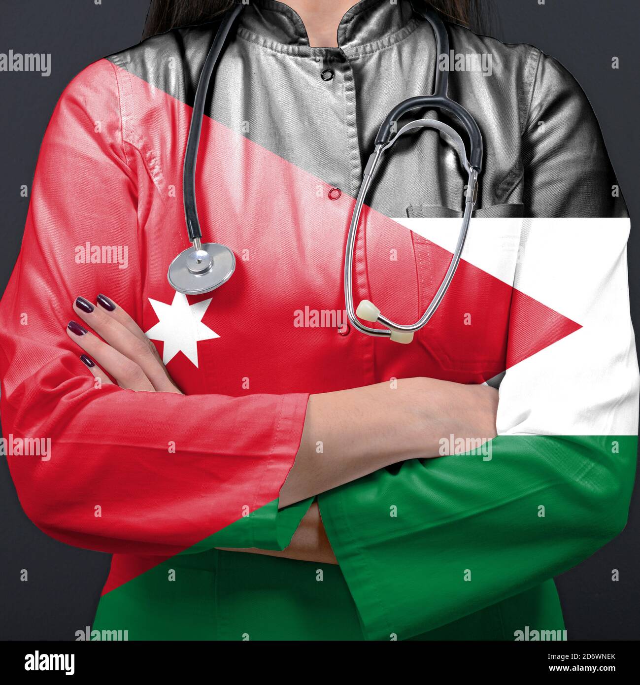 Doctor representing healthcare system with National flag of Jordan ...