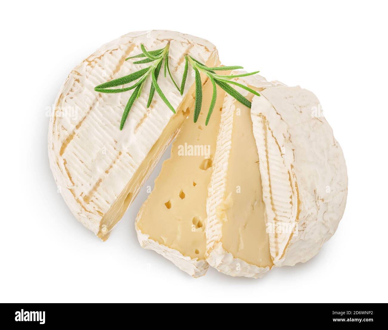 Camembert cheese with rosemary isolated on white background with ...