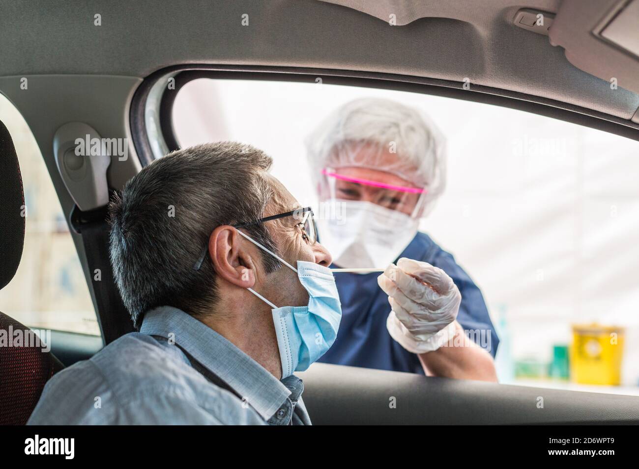 Drive test, Covid 19 PCR screening test, nasal swab, Bordeaux, France ...