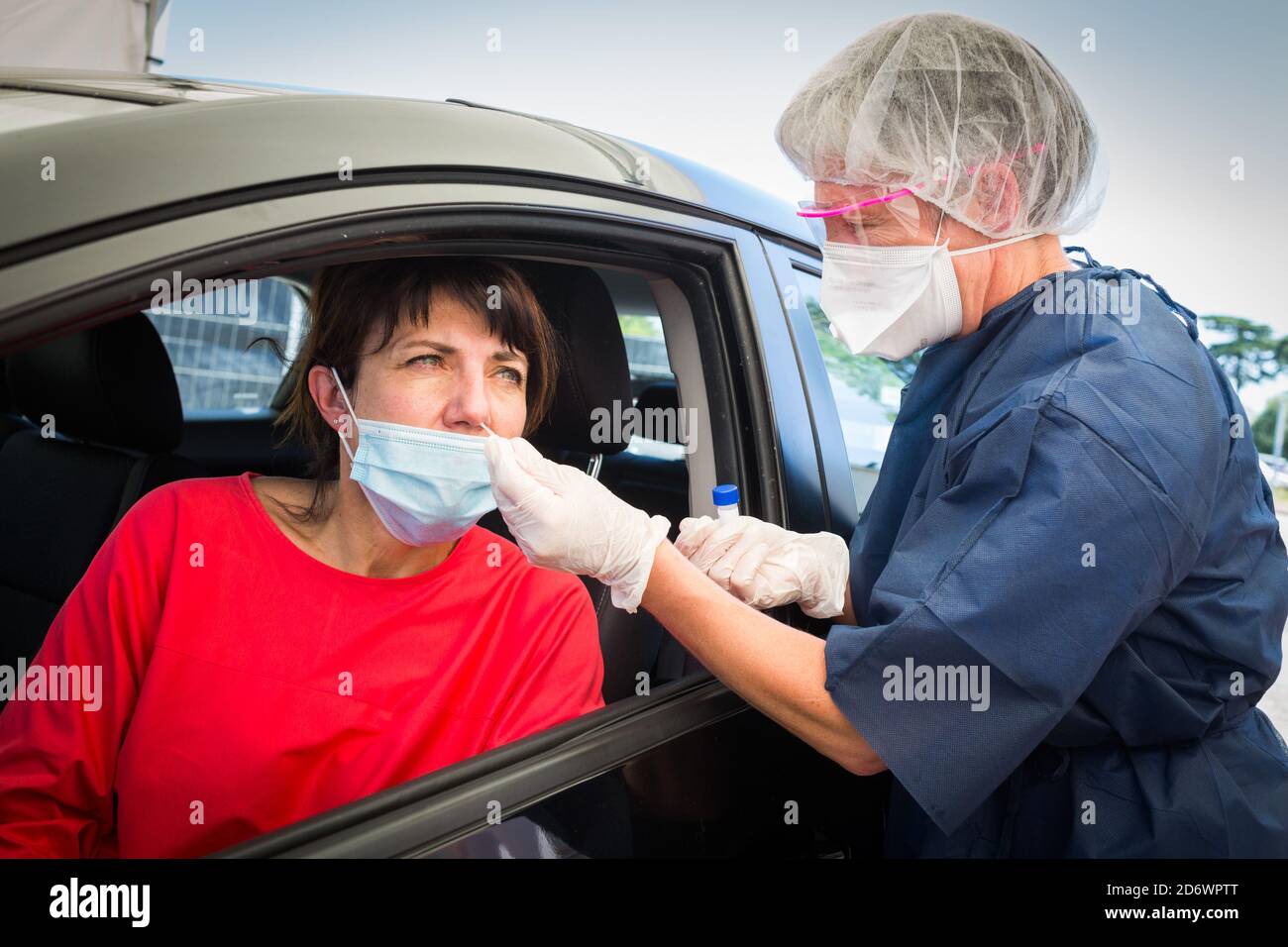 Drive test, Covid 19 PCR screening test, nasal swab, Bordeaux, France ...