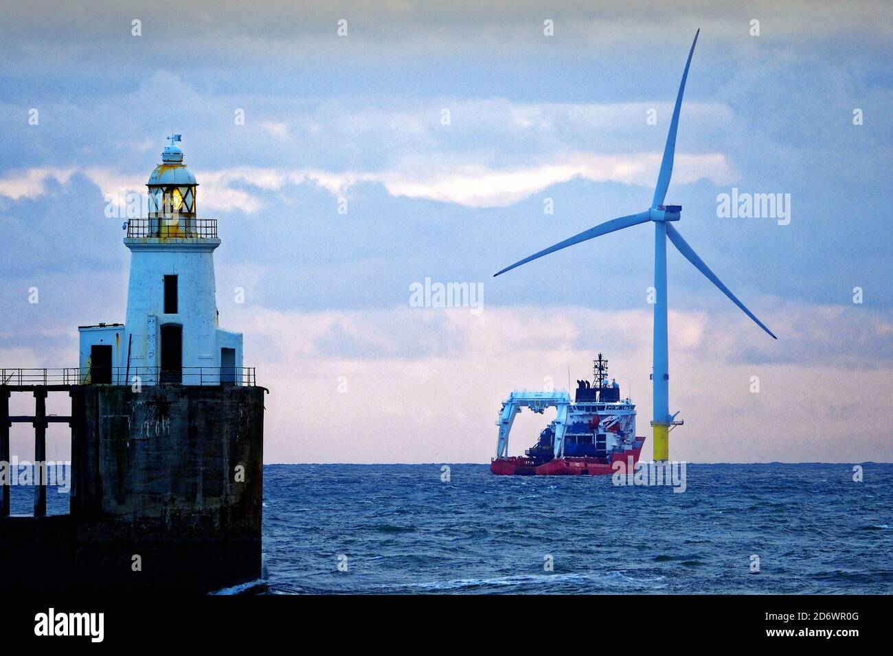 Support ship Assister standing by wind turbines for aid in the North ...