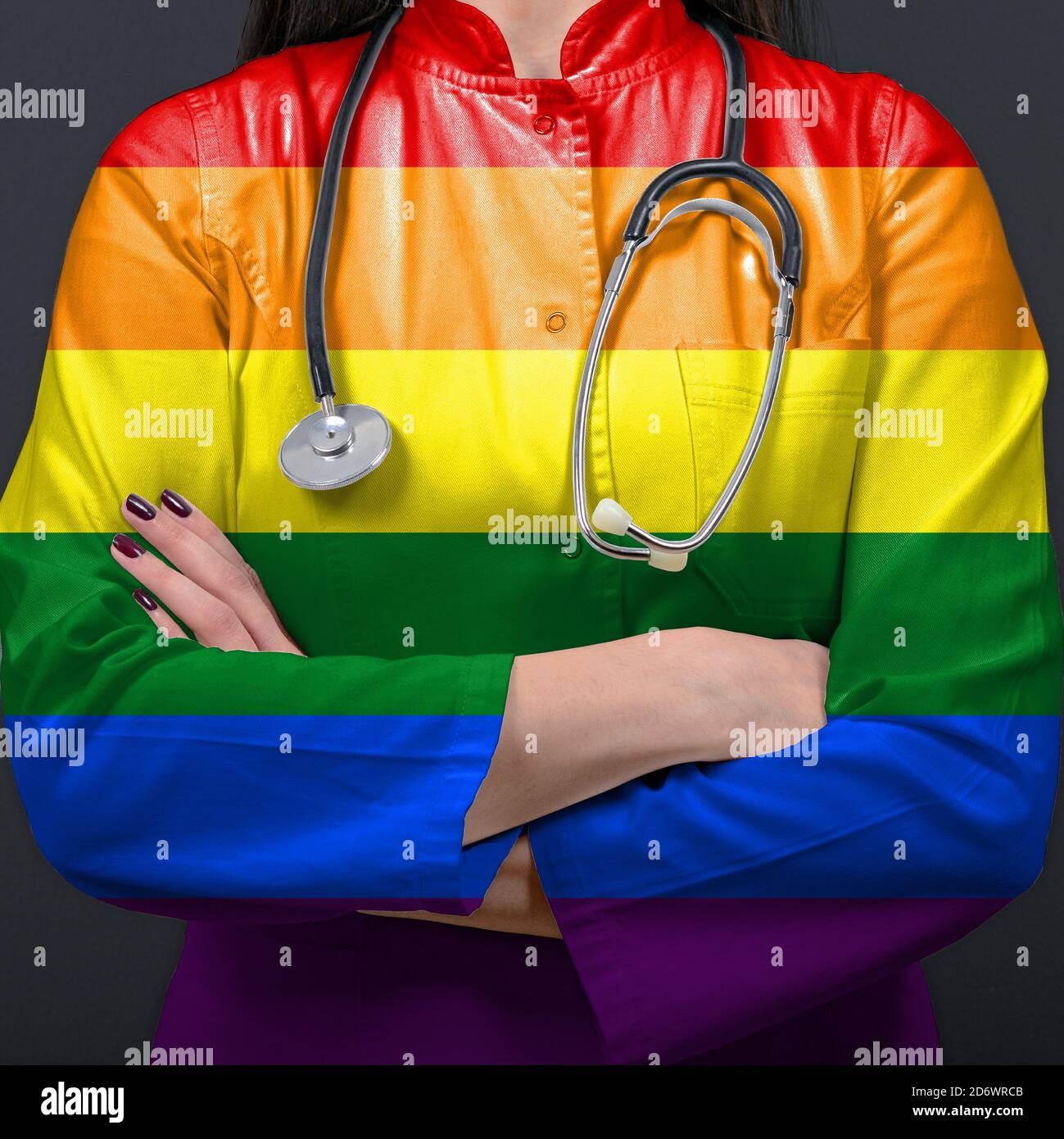 Doctor representing healthcare system with flag of LGBT Stock Photo - Alamy