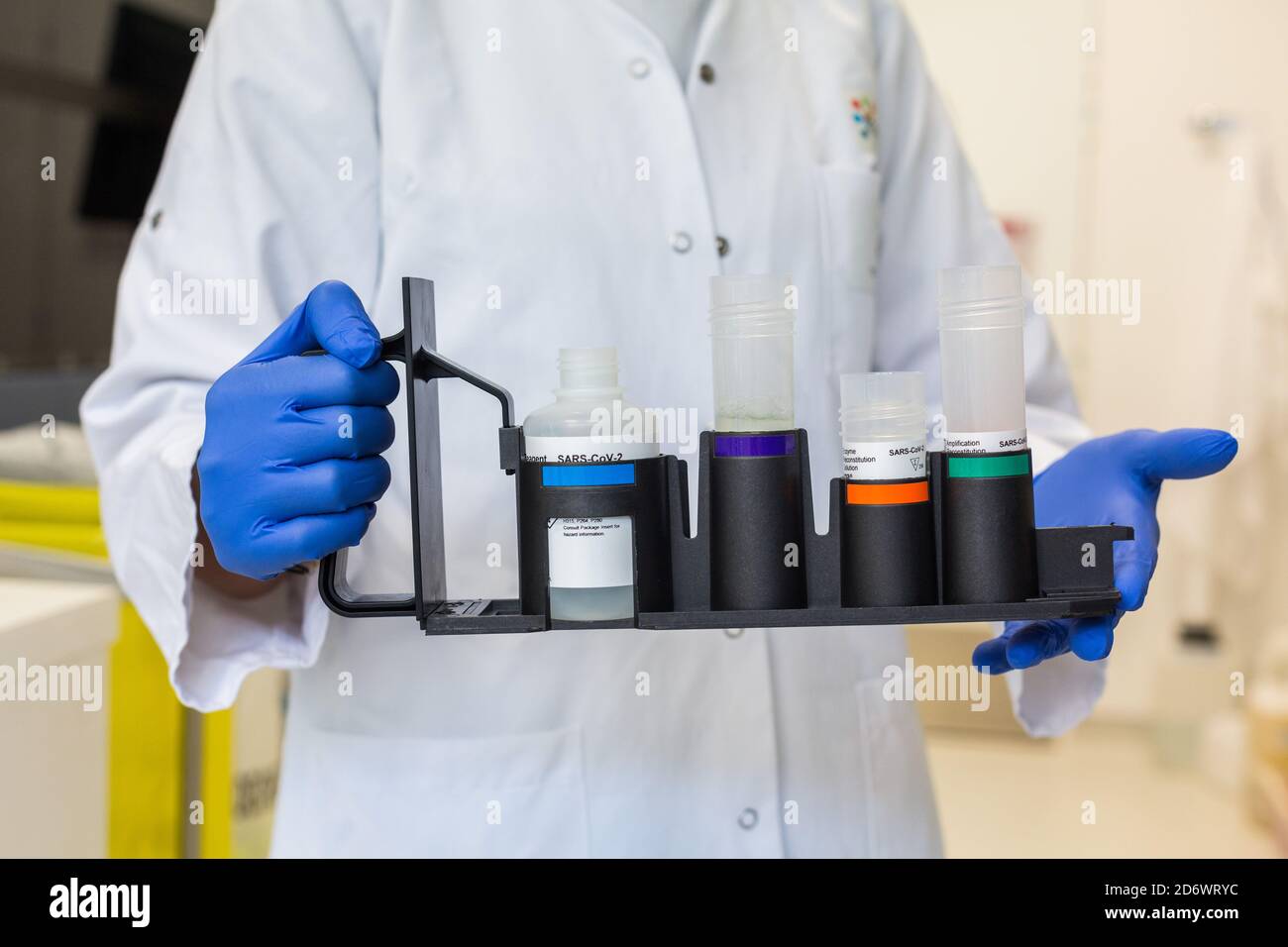 Loading of the reagents of COVID-19 screening PCR test samples in the ...