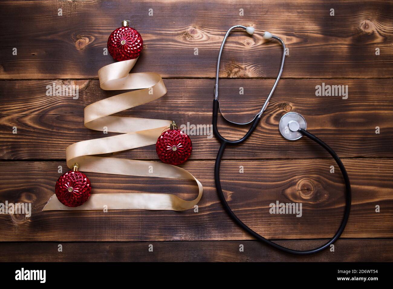Christmas flat lay on a medical theme. Decorations for the new year ...