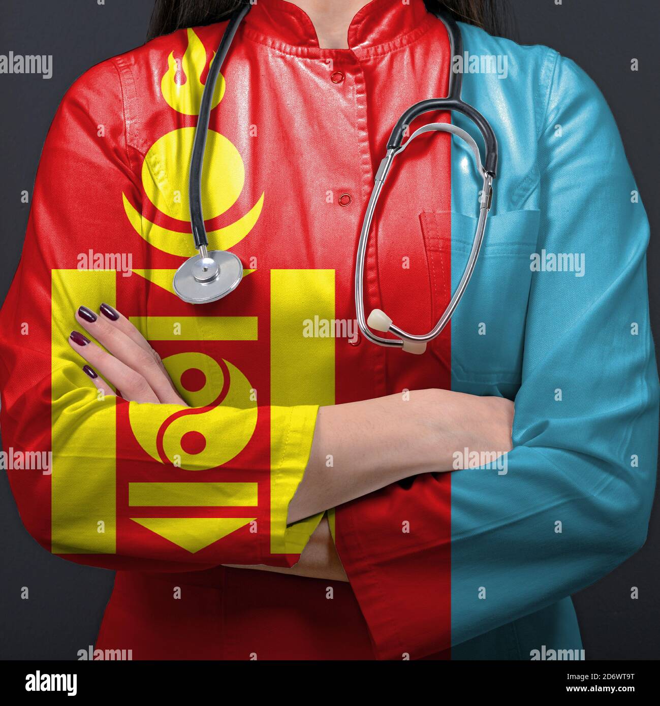 Doctor representing healthcare system with National flag of Mongolia ...