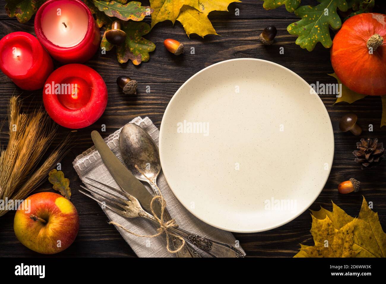 Autumn table setting top view Stock Photo - Alamy