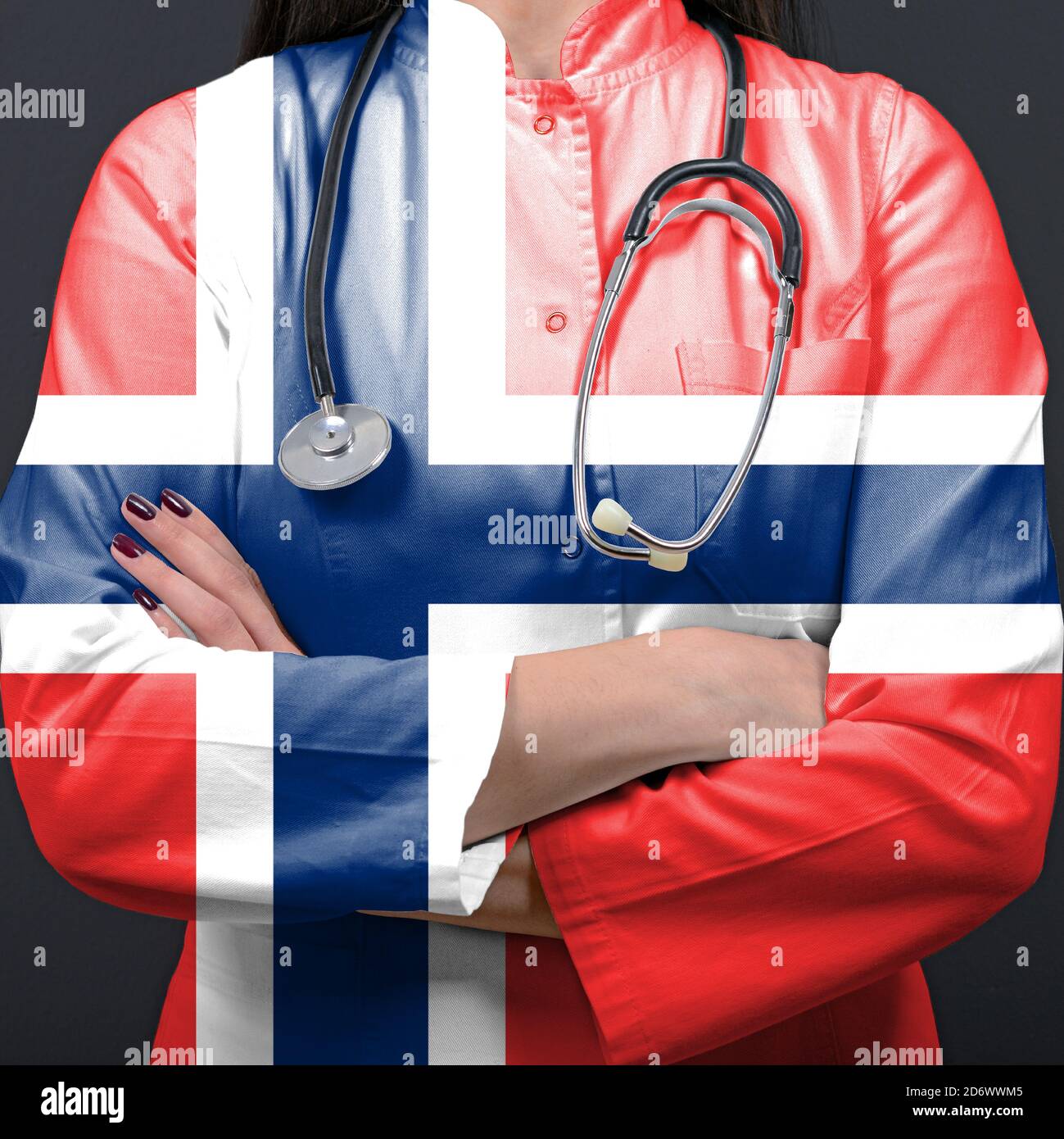 Doctor representing healthcare system with National flag of Norway ...