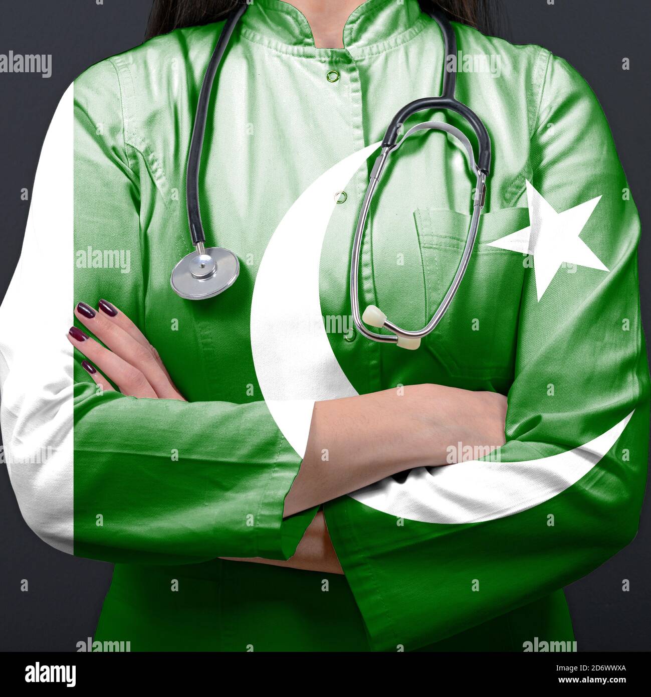 Doctor representing healthcare system with National flag of Pakistan ...