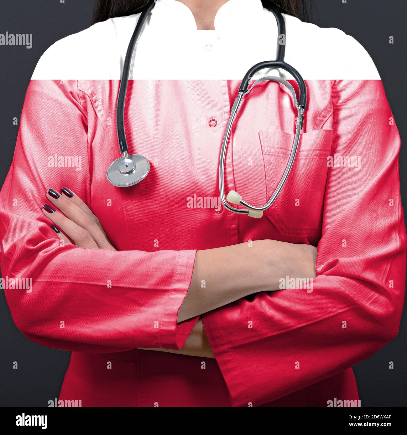 Doctor representing healthcare system with National flag of Poland ...