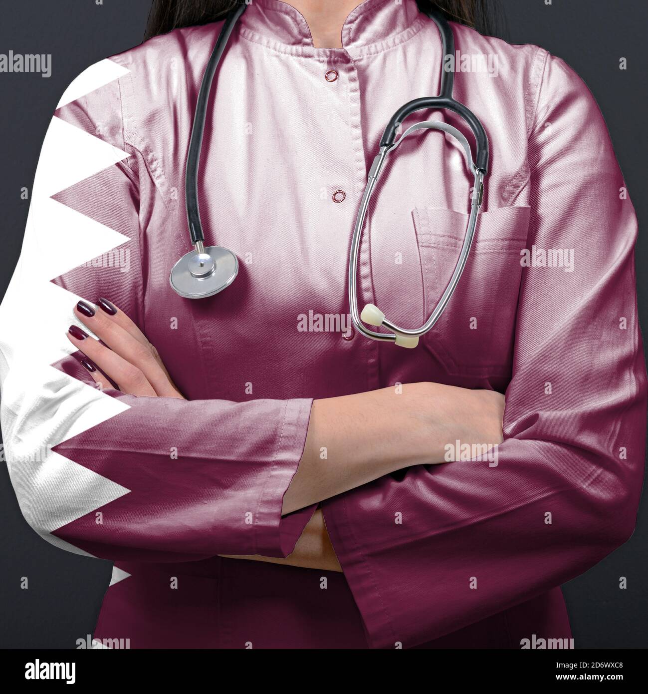 Doctor representing healthcare system with National flag of Qatar Stock ...