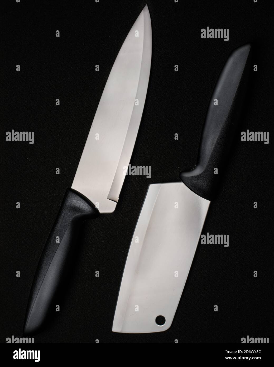Kitchen knives set isolated and organized on a neutral background Stock ...