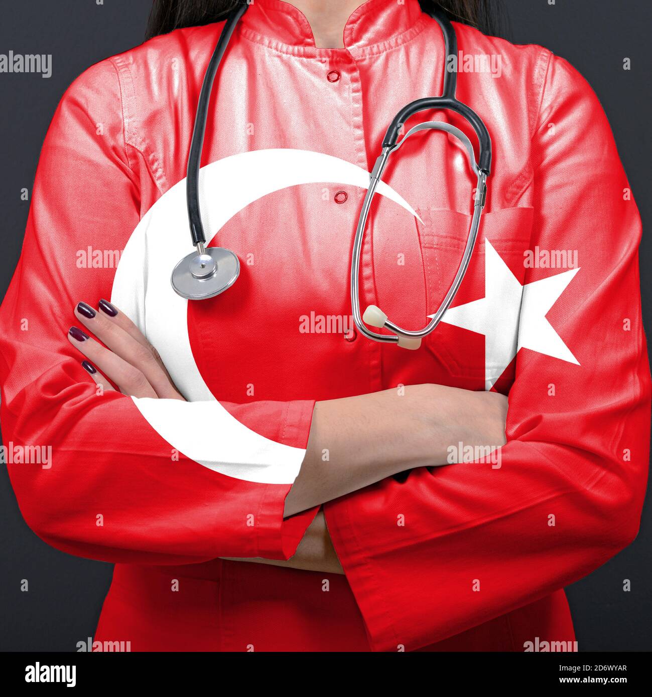 Doctor representing healthcare system with National flag of Turkey ...