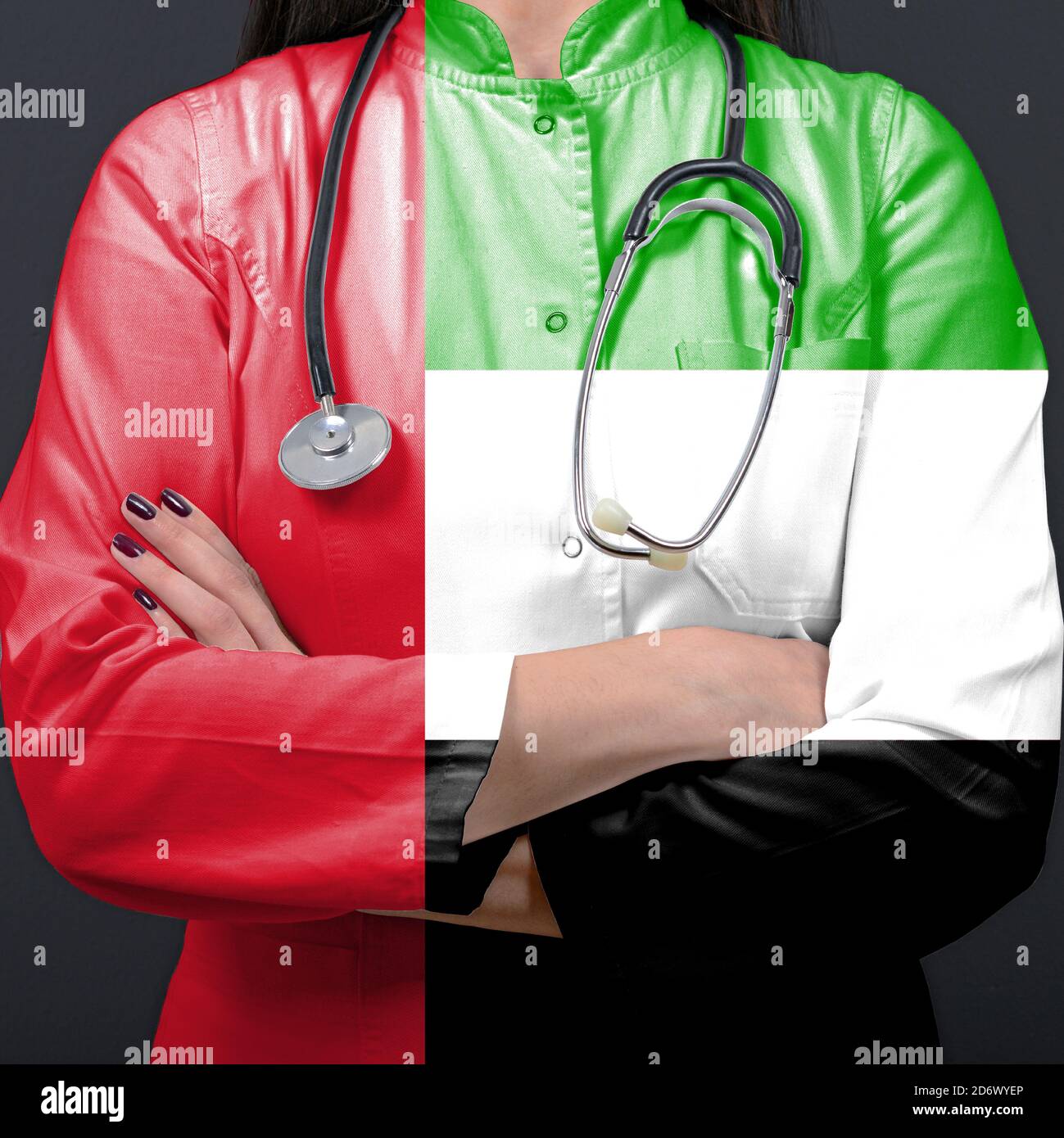 Doctor representing healthcare system with National flag of United Arab ...