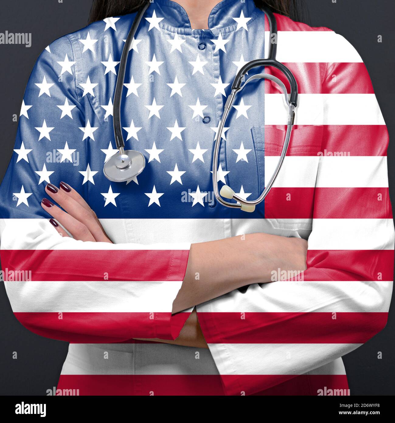Doctor representing healthcare system with National flag of United ...