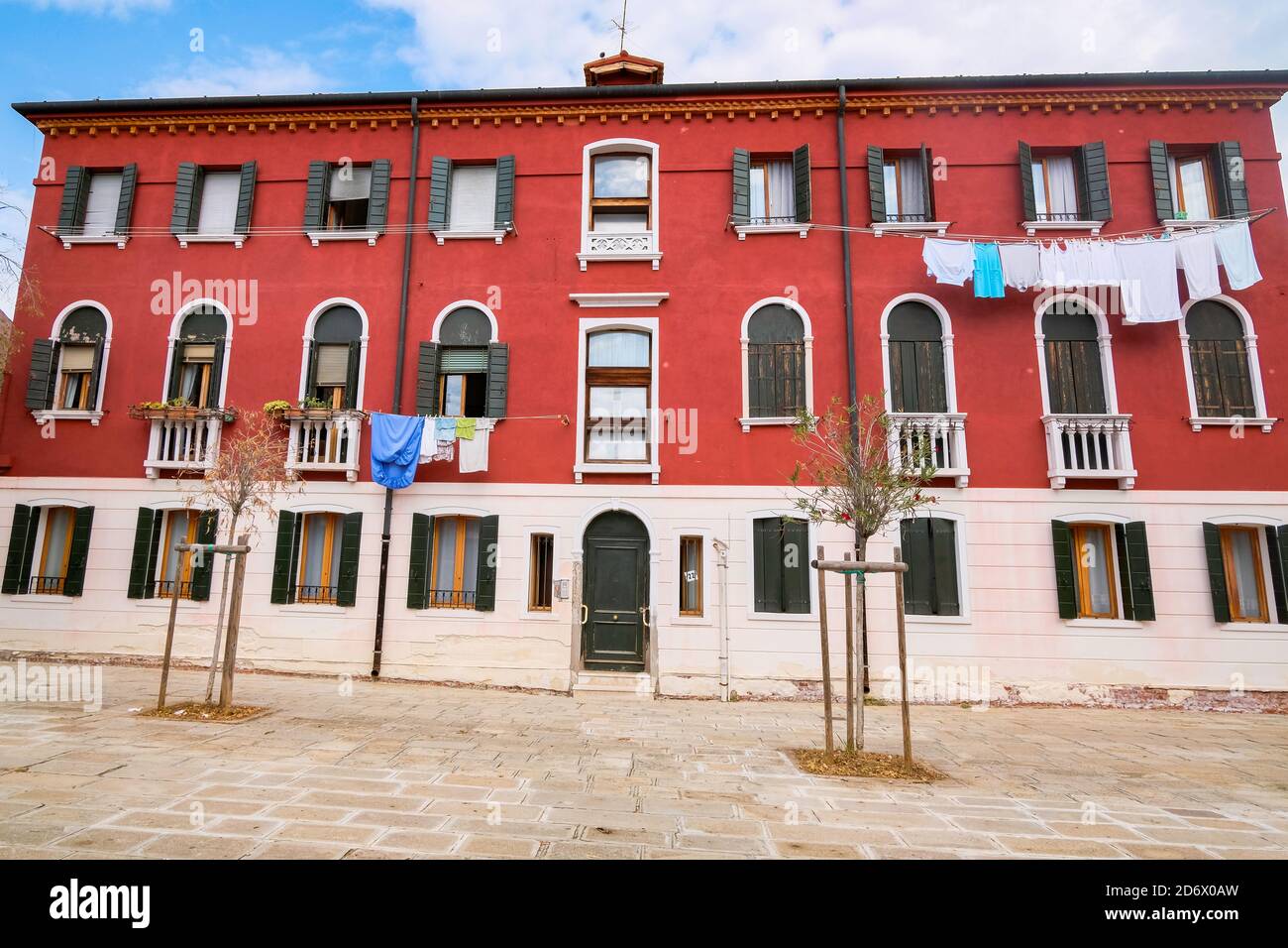 Bright Colorful Red Residential Building in the Murano Islands Stock ...