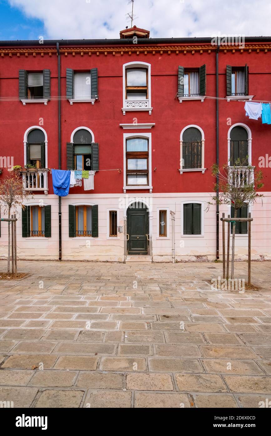 Bright Colorful Red Residential Building in the Murano Islands Stock ...