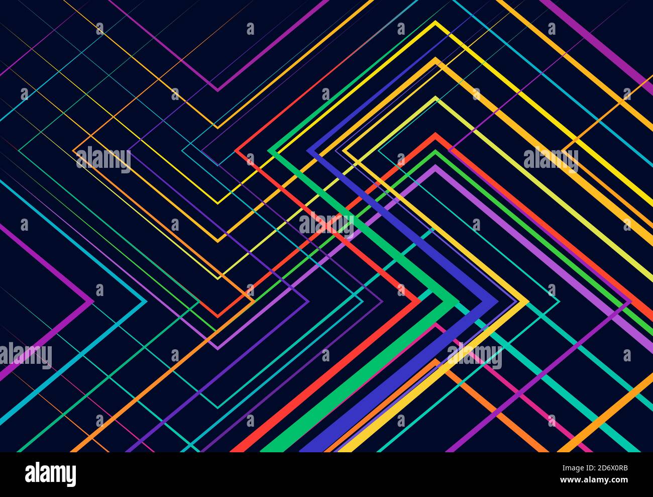 Modern vivid, vibrant geometric structure, network, chaotic jumble of straight, angular ...