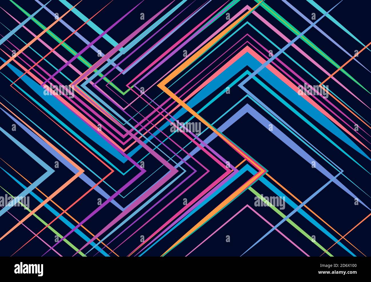 Modern vivid, vibrant geometric structure, network, chaotic jumble of straight, angular ...