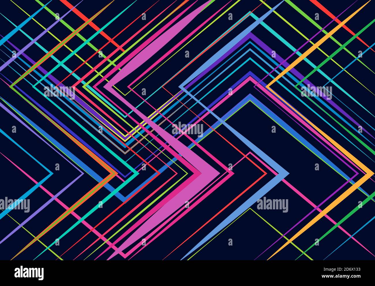 Modern vivid, vibrant geometric structure, network, chaotic jumble of straight, angular ...