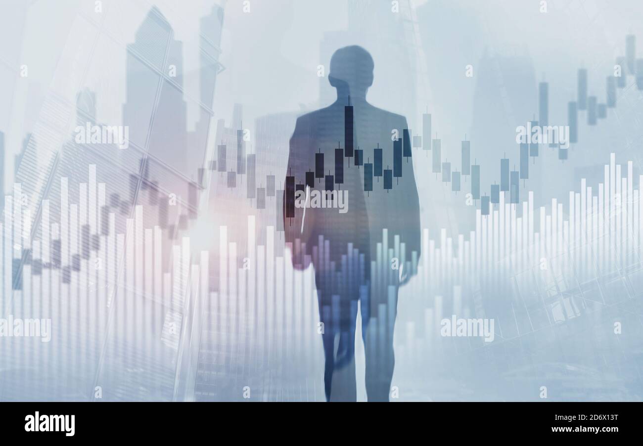 Stock market trading concept with silhouettes background Stock Photo ...