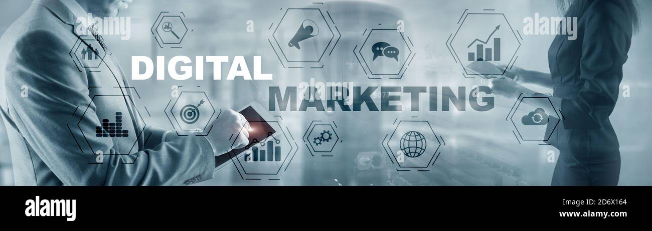 Inscription Digital marketing on website header banner background Stock ...