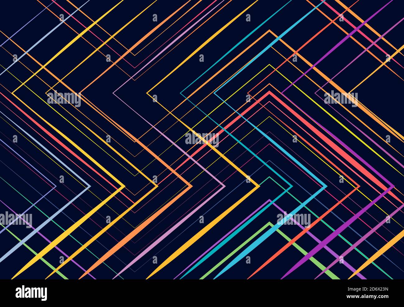 Modern vivid, vibrant geometric structure, network, chaotic jumble of straight, angular ...