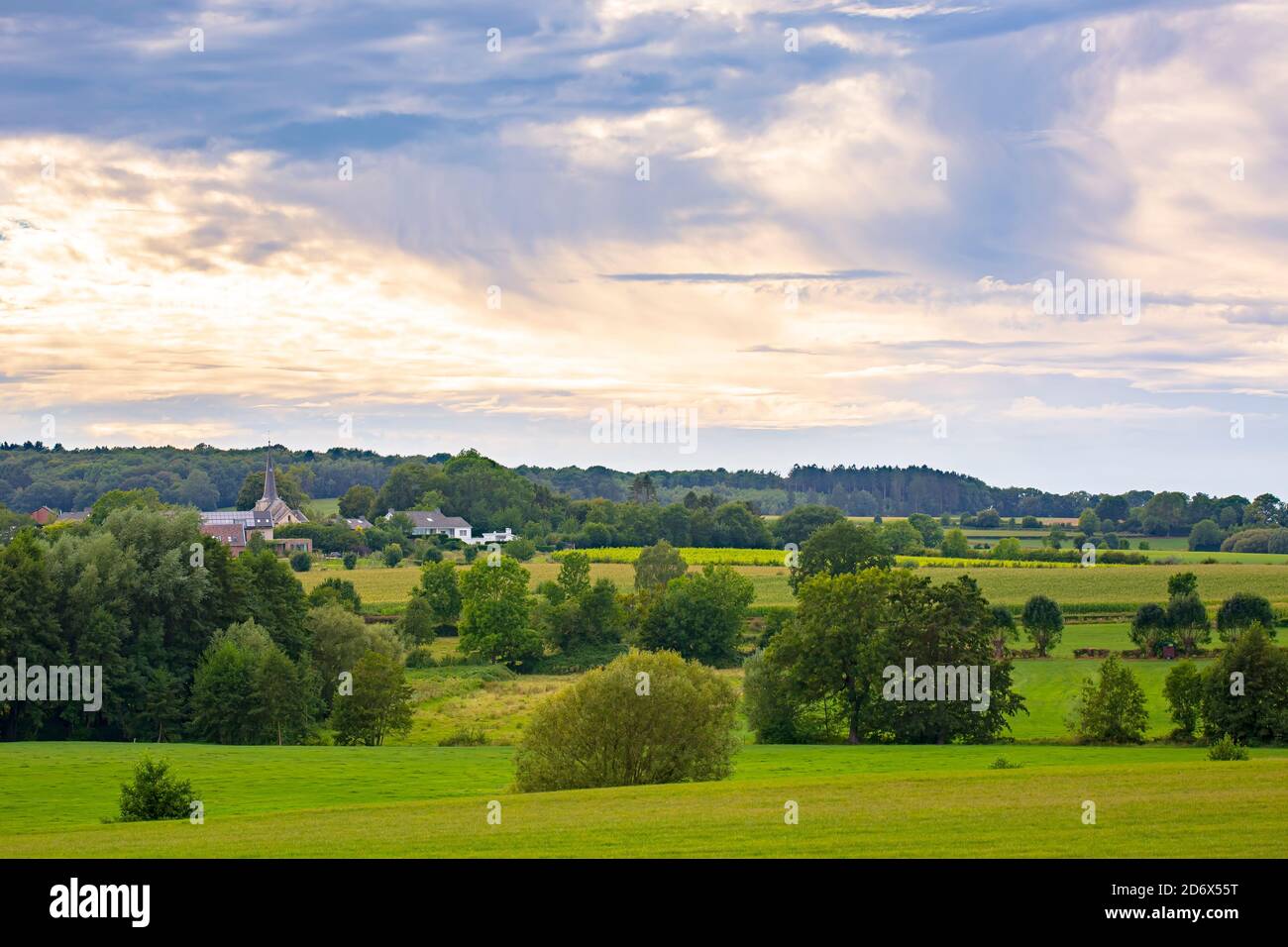 Best of Limburg landscape sunset, beautiful green scenery, hills, fields and meadow, vegetation ...