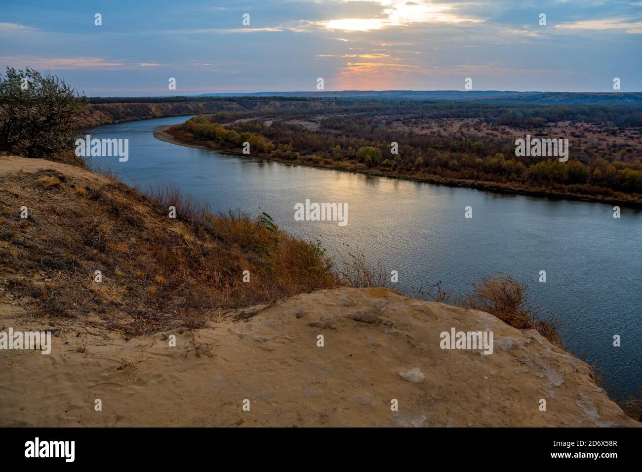 Aerial view of steppe and river Don in Russia. Beautiful autumn ...
