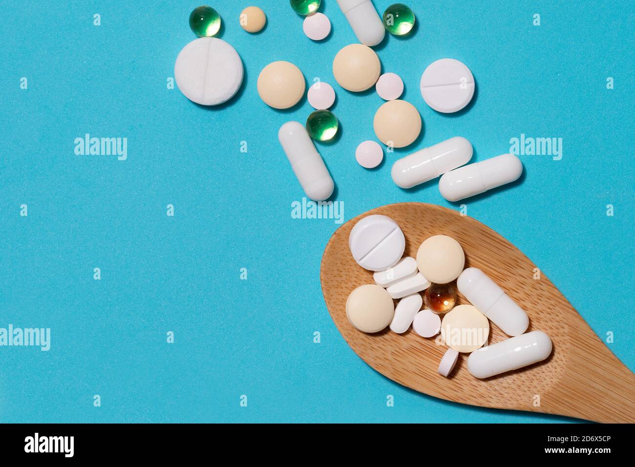 different medicinal preparations on a blue background Stock Photo - Alamy