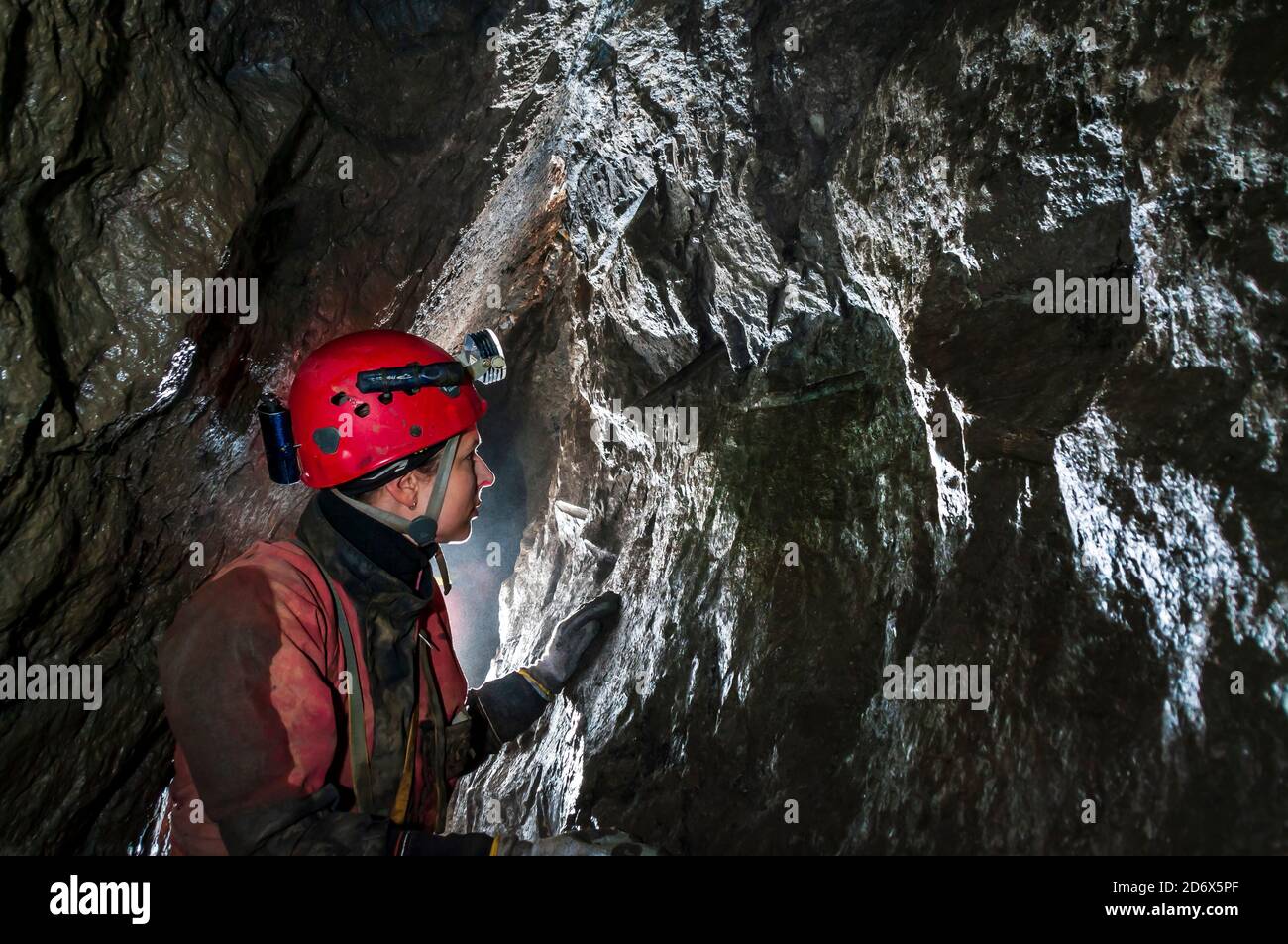 Ancient miners' gunpowder shotholes in the wall of a mineral vein in ...