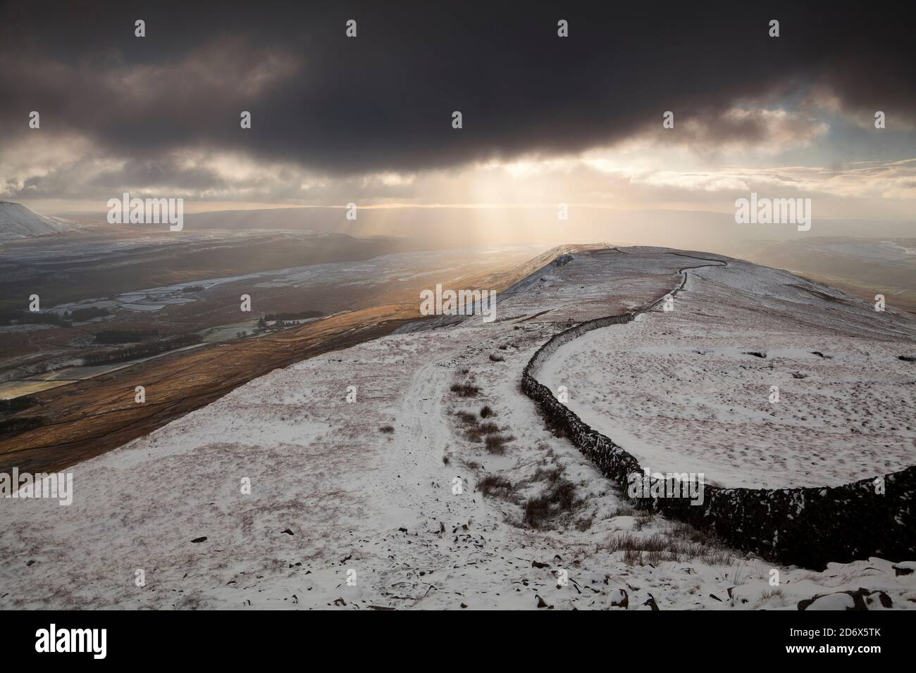 The dry stone wall on the summit ridge of Whernside, in the Yorkshire ...