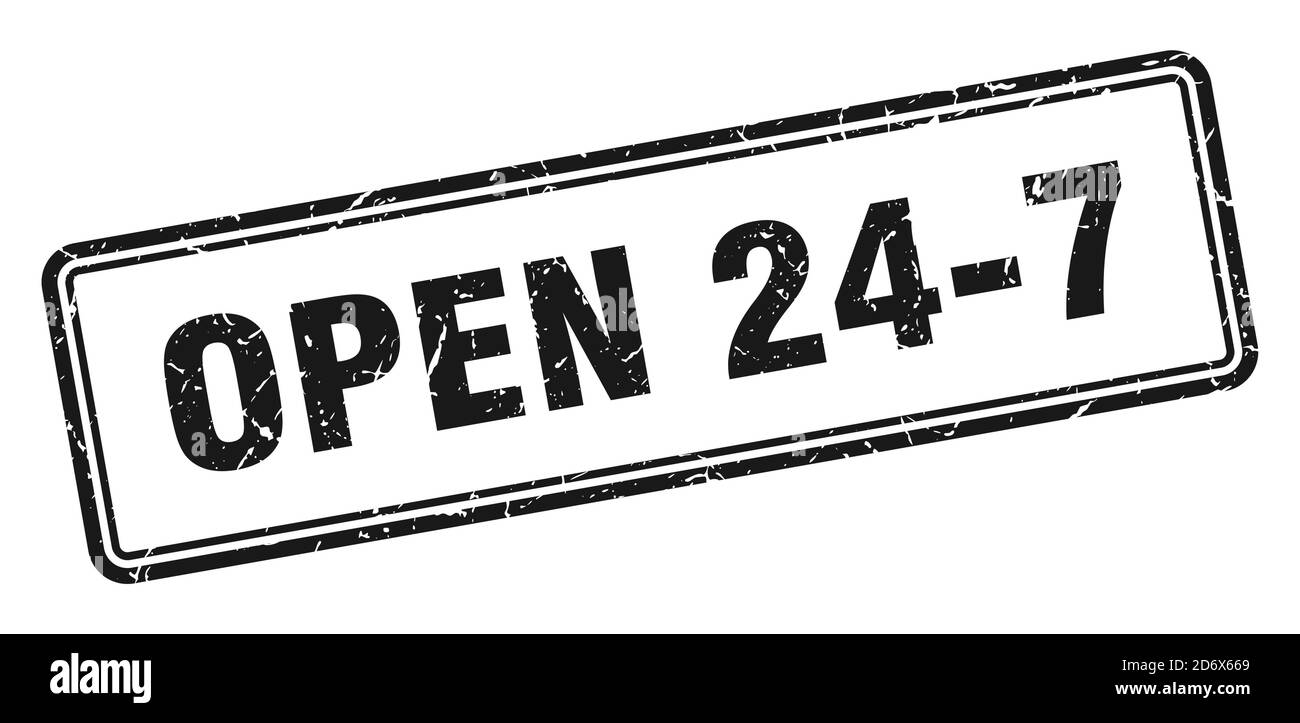 open 24 7 stamp. square grunge sign isolated on white background Stock ...
