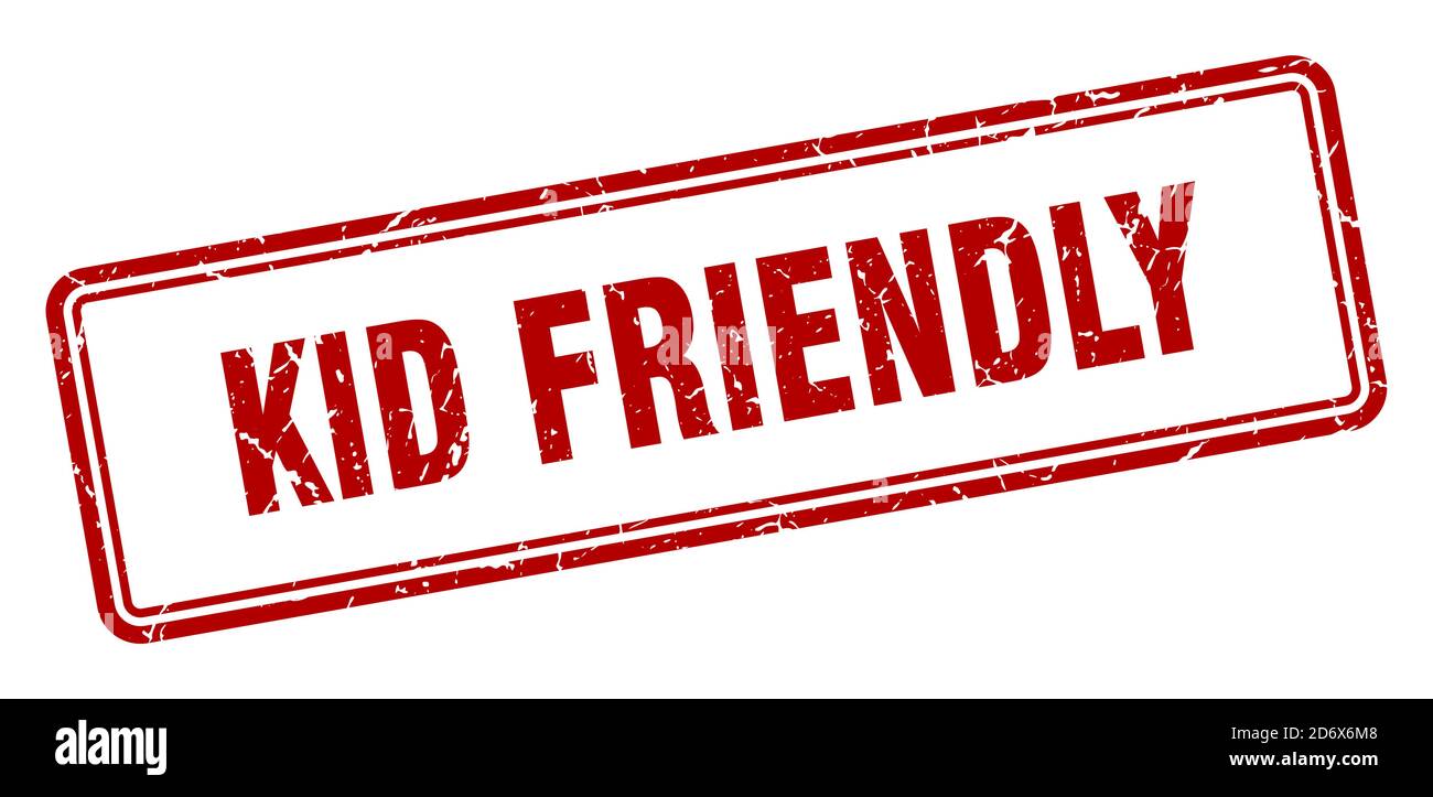kid friendly stamp. square grunge sign isolated on white background ...