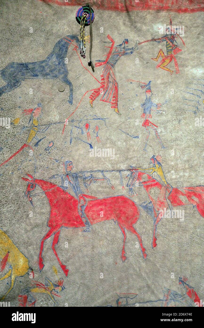 A closed up view of Brulé Lakota tribal chief Spotted Tail's robe with ...