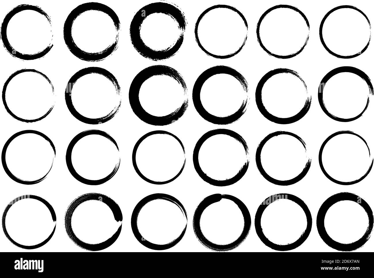 Set of vector circles with irregular stroke. Round brushstroke ...