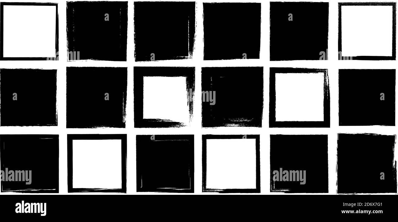 Set of vector squares with irregular stroke. Rough brush strokes ...