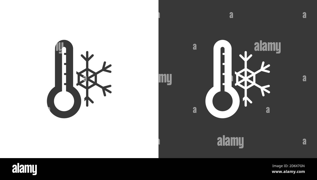 Thermometer. Winter temperature. Snowflake. Isolated icon on black and ...