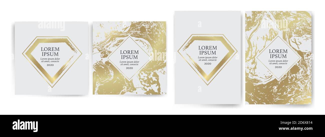 Set of design templates with golden texture, marble effect. Luxury and ...