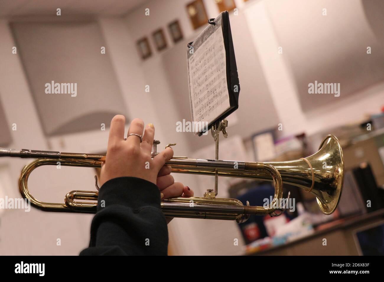 Student playing their trumpet Stock Photo - Alamy