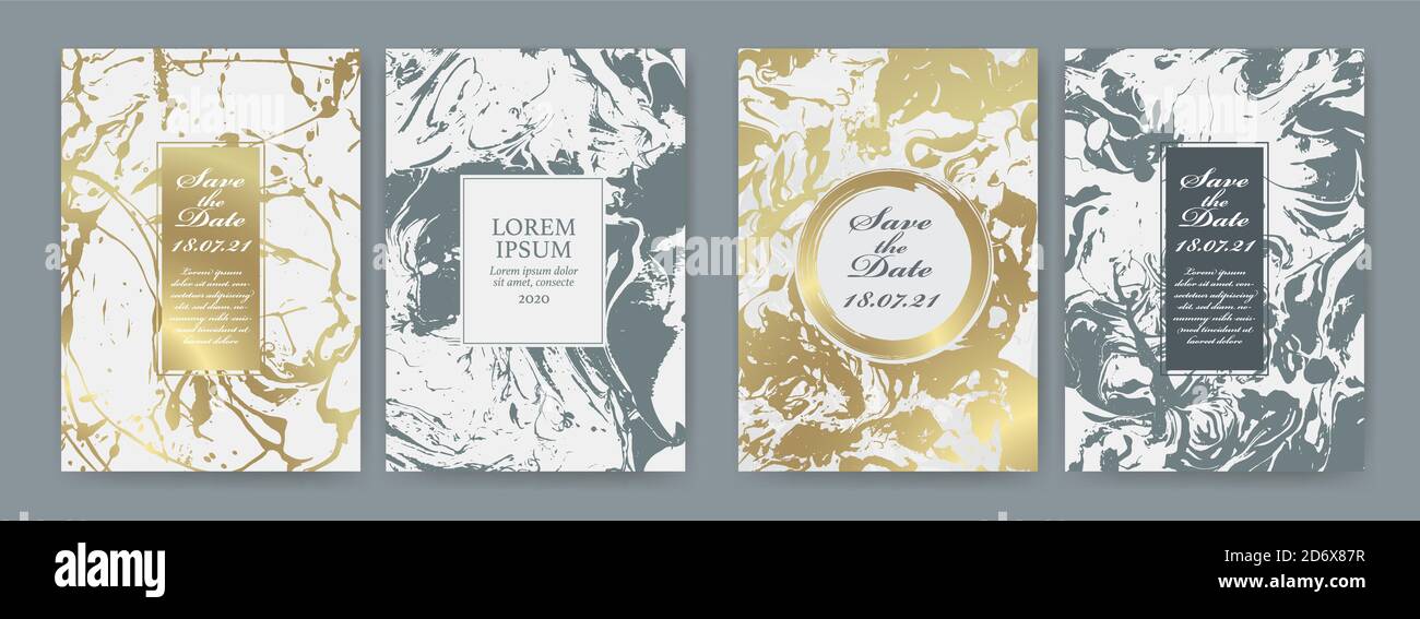 Set of design templates with golden texture, marble effect. Luxury and ...