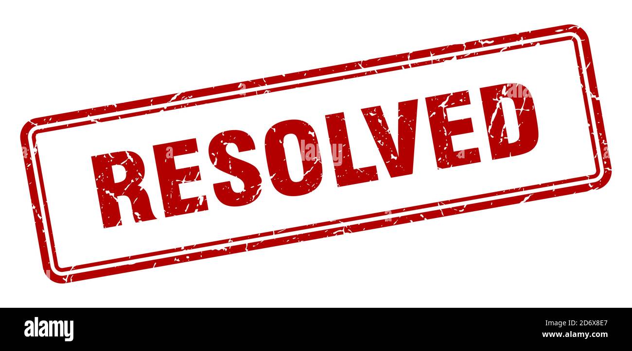 resolved stamp. square grunge sign isolated on white background Stock ...