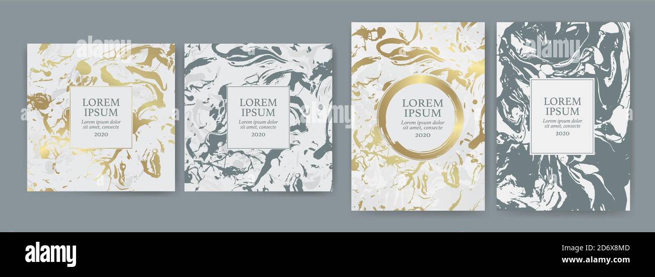 Set of design templates with golden texture, marble effect. Luxury and ...