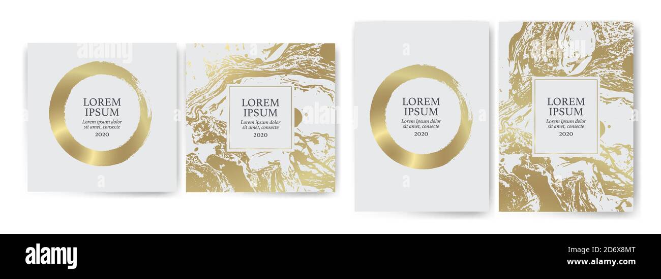 Set of design templates with golden texture, marble effect. Luxury and ...