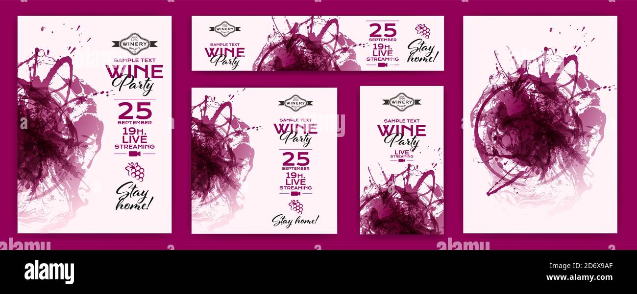 Set of templates in different formats with red wine stain backgrounds ...