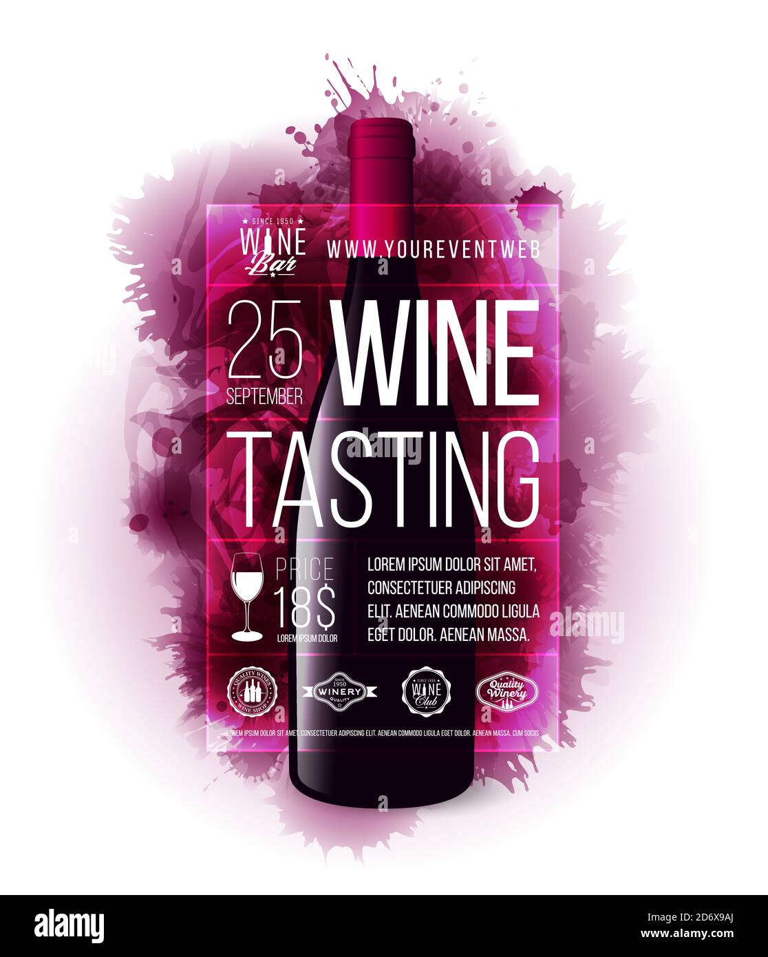 Template design with wine stains in the background and wine bottle ...